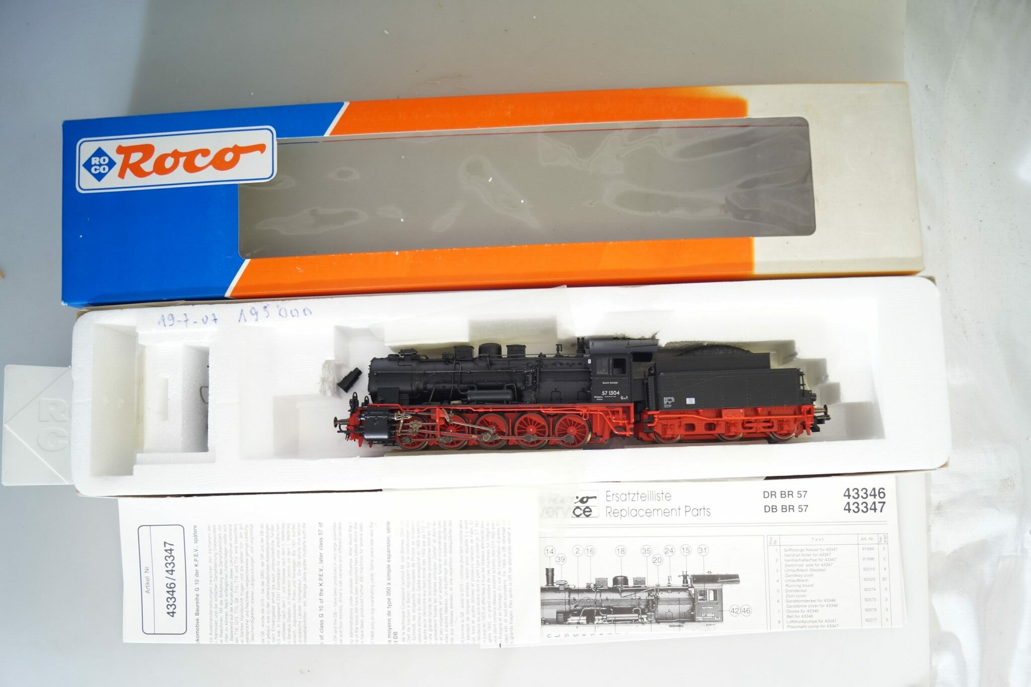 H0 Roco: 43346 Dampflok DR Br 57 1304, top/ovp - gearontologist
