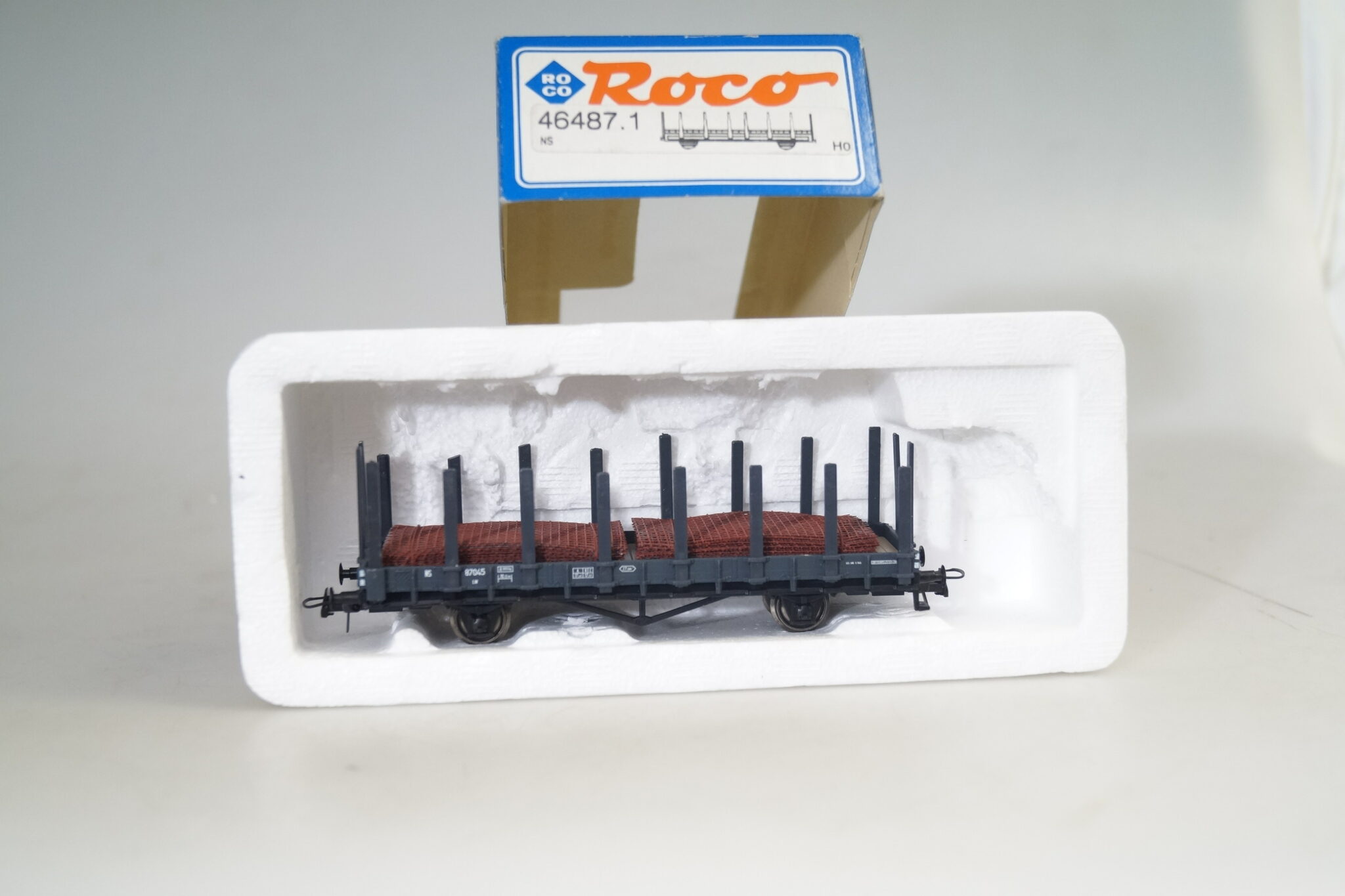 selten! H0 Roco 46487.1 Rungenwagen NS mit Stahlgitter-Ladung, top/ovp ...