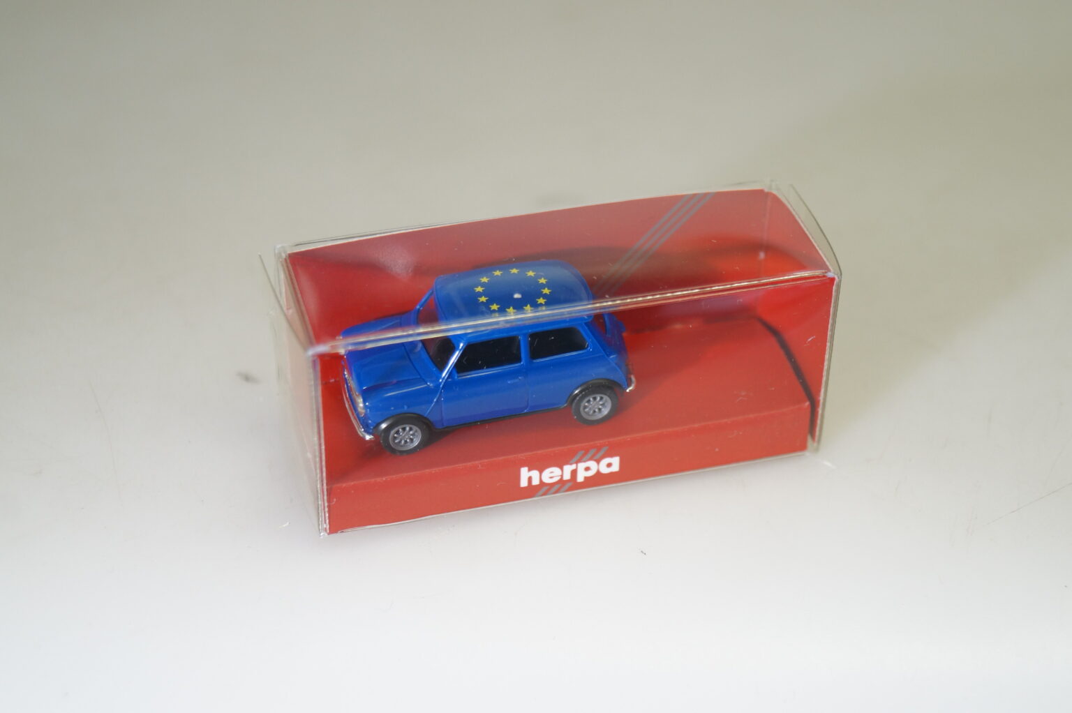 1:87 Herpa Somo Mini Cooper blau, Dach: Europa - Sterne, neuw./ovp ...