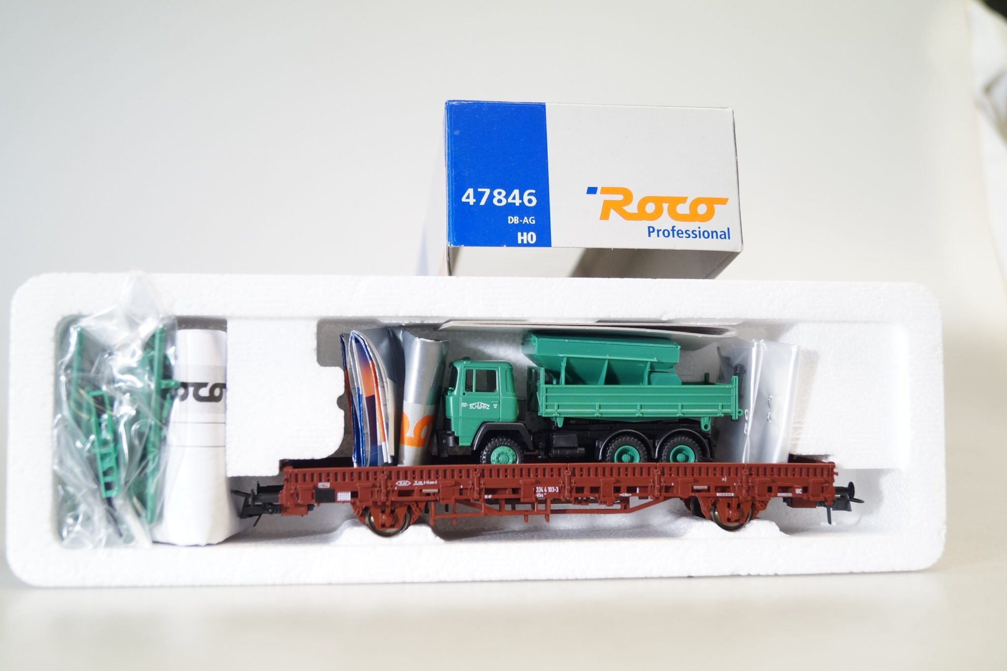 H0 Roco 47846 Rungenwagen + Ladung Schwarz-Bau, neuw./ovp – gearontologist