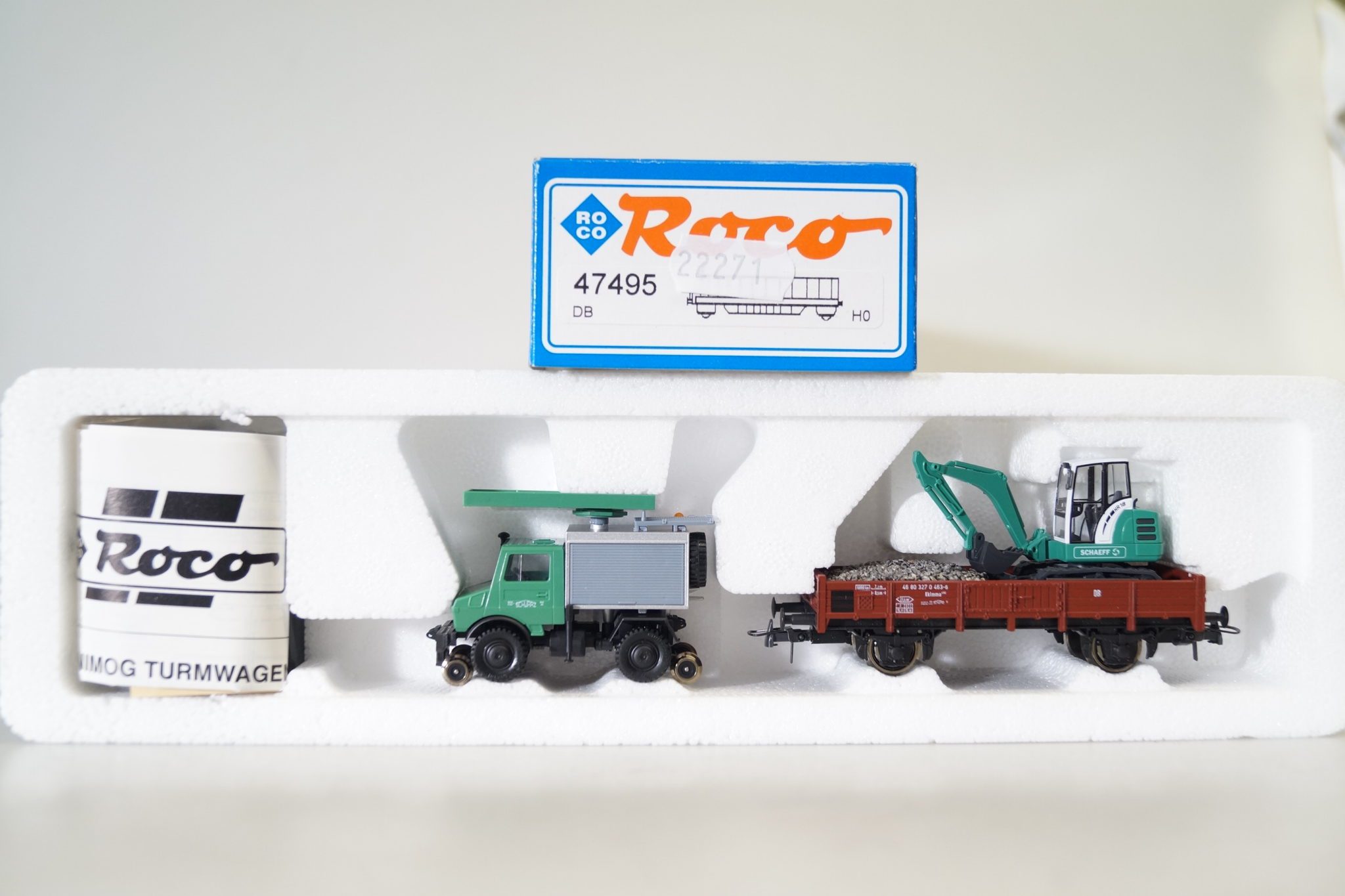 H0 Roco 47495 Flachwagen Kklmmo DB + Unimog Turmwagen Schwarz-Bau, neuw ...